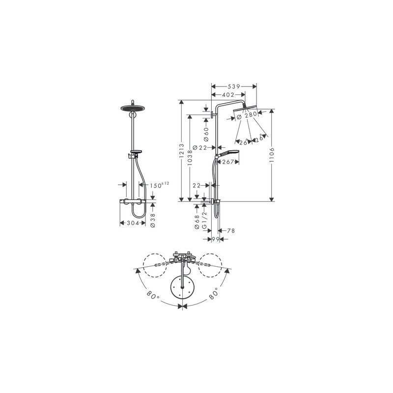 HANSGROHE 26890340 Showerpipe Croma Select S 280 – HansgroheDirect