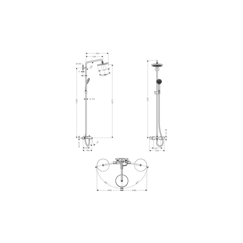 Hansgrohe 27223000 Showerpipe Croma 220 für Wanne – HansgroheDirect