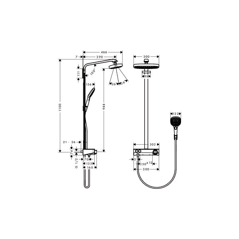 Hansgrohe 27283000 Showerpipe Raindance Select E 300 – HansgroheDirect